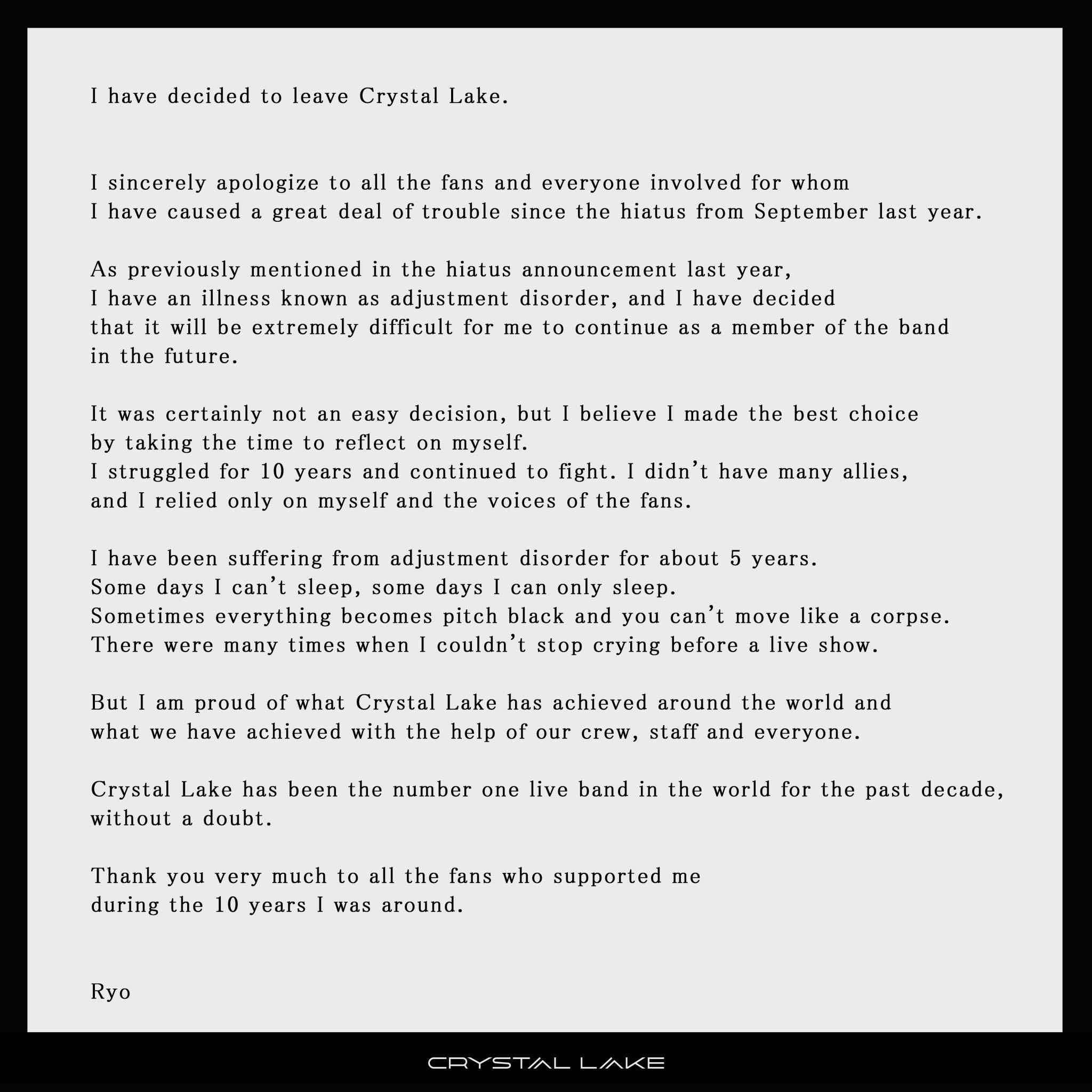 Vocalist of Crystal Lake Exits Band - Crystal Lake Announce Auditions ...